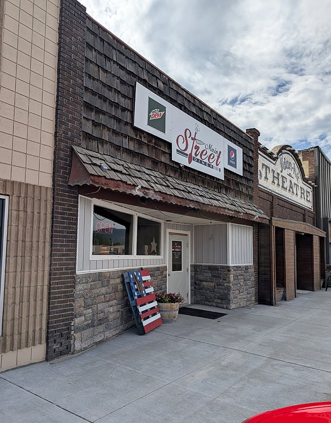 Classic small-town diner facade hiding big flavors and even bigger portions behind those humble doors.