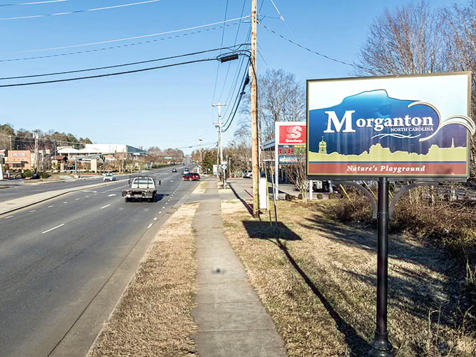 Morganton's welcome sign promises the kind of mountain hospitality that makes strangers feel like family.