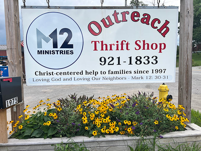 That M12 Ministries sign promises more than just bargains—it's shopping that makes a difference in your community.