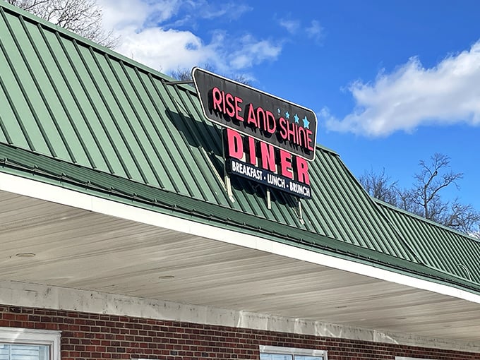 Even at dusk, this diner glows with the promise of pancakes whenever your heart desires.