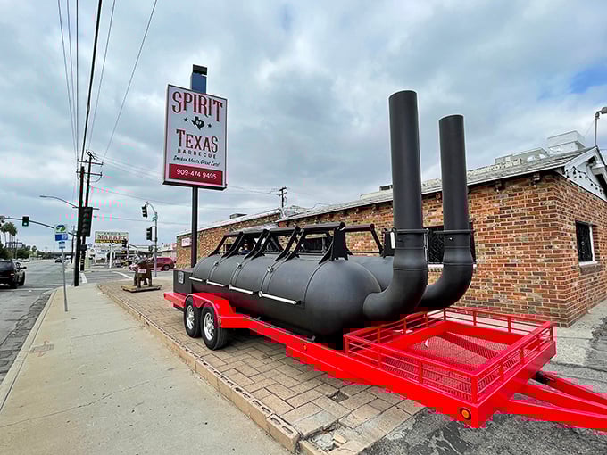 That massive smoker trailer isn't just for show! Spirit of Texas brings authentic wood-fired techniques to San Bernardino with impressive equipment.