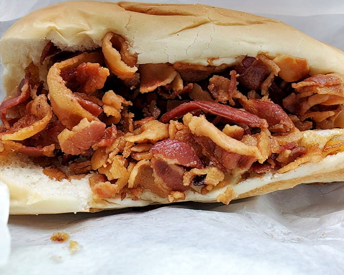 This bacon sandwich isn't just breakfast, it's a masterclass in the art of simple pleasures – crispy, savory, and utterly satisfying.