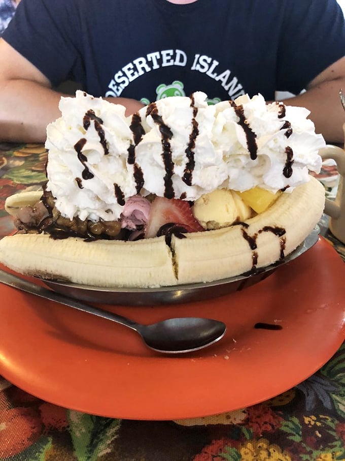 This banana split could make a sundae jealous – it's basically edible architecture topped with whipped cream clouds.