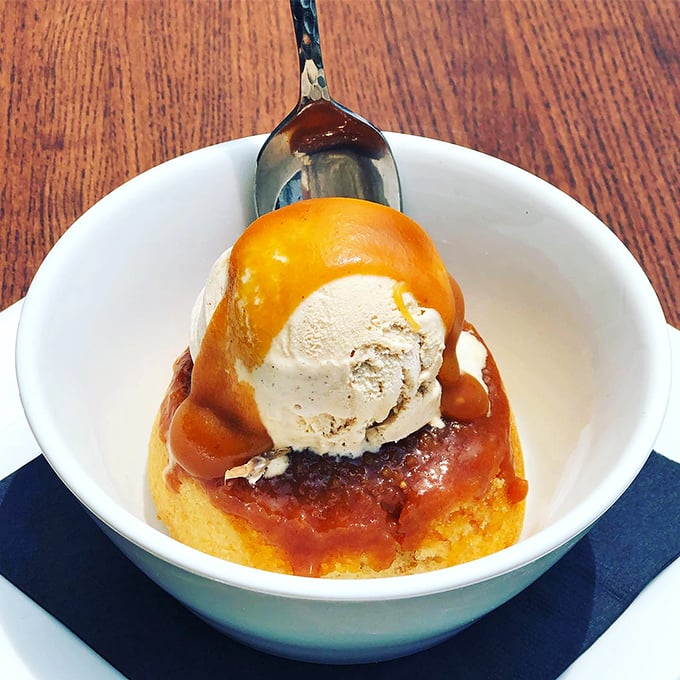 Warm, gooey upside-down cake topped with ice cream – a sweet finale that makes you wonder why you ever save room for dessert.