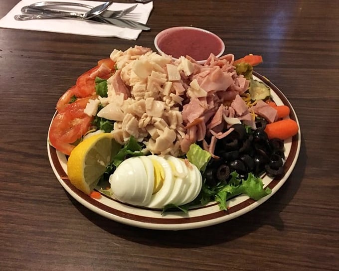 A chef salad that defies the sad desk lunch stereotype. This isn't rabbit food—it's a celebration of fresh ingredients that happen to be good for you.