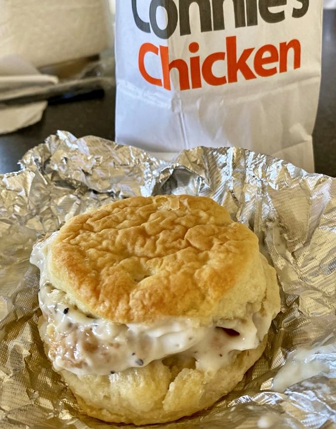 This chicken biscuit doesn't need fancy aioli or artisanal bread—just honest ingredients coming together in a sandwich that understands what matters in life.