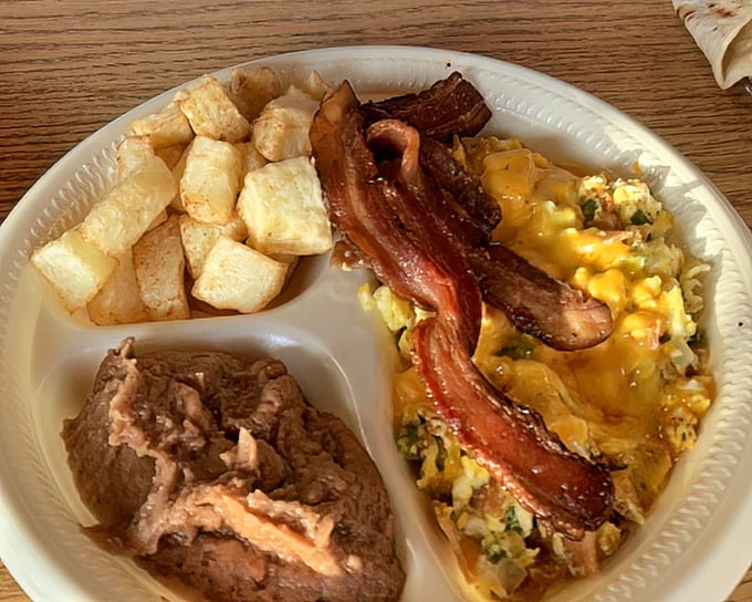 Breakfast doesn't get more satisfying than this plate – eggs, bacon, potatoes, and beans in perfect harmony. The breakfast band's greatest hits album.