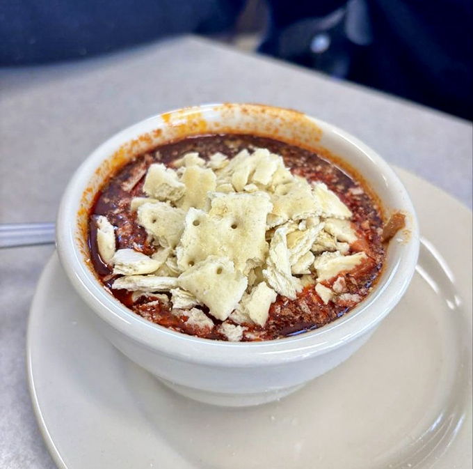 Chili topped with crackers – comfort in a bowl that warms both body and soul, especially when Indiana winter winds come calling.