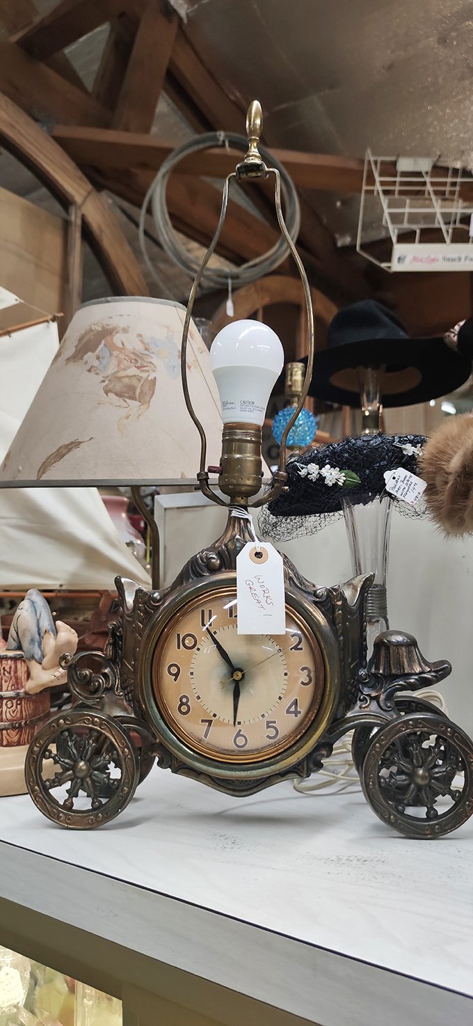 "Time flies," they say, but this magnificent clock-lamp hybrid suggests it can also roll along on ornate wheels.