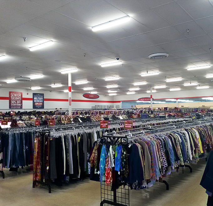 Military and senior discounts proudly displayed—because saving money on already discounted treasures feels like winning a double jackpot.