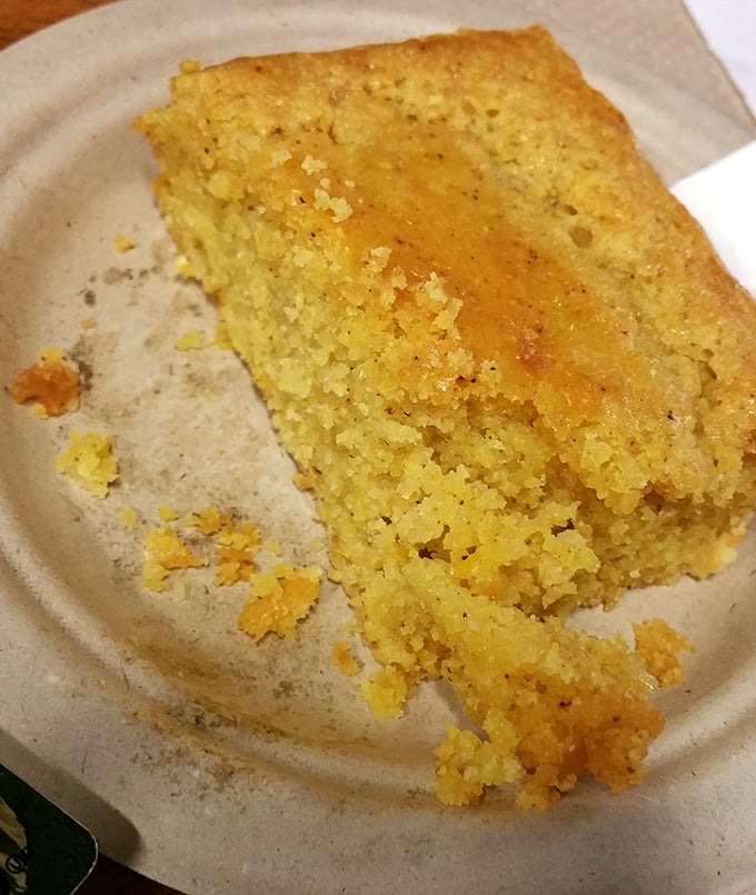 Moist, golden cornbread that crumbles just right – the supporting actor that often steals the show from fancier main attractions.
