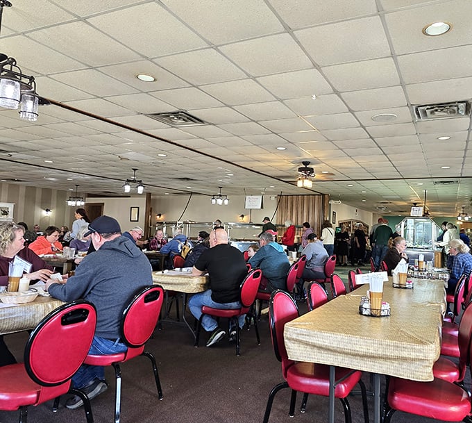 The dining room buzzes with the universal language of "mmm" as strangers become united in culinary bliss.