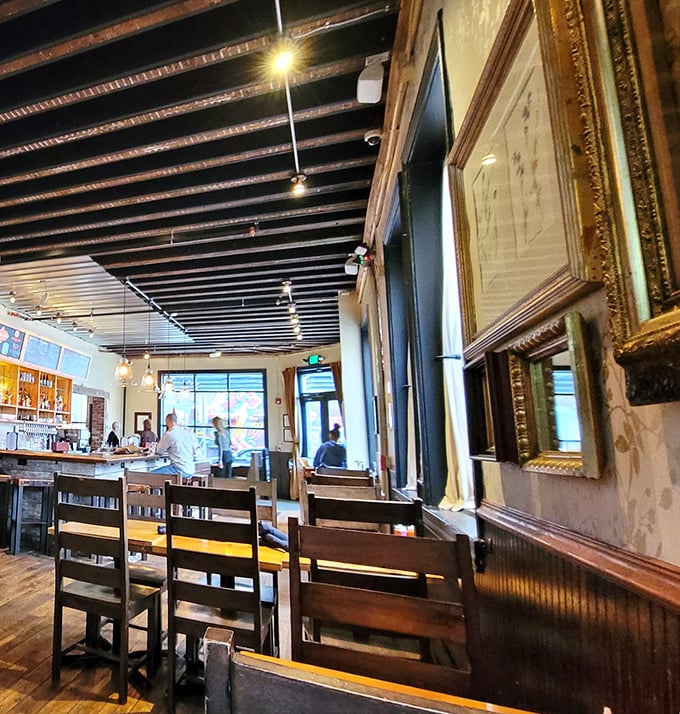 The dining area whispers stories of Philadelphia past while serving meals that speak to its present—historic charm meets modern appetite.