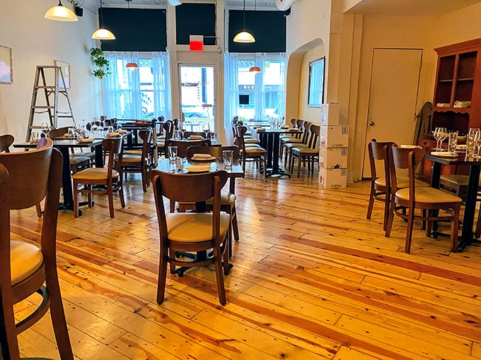 The spacious dining room with its mismatched tables and chairs creates an unpretentious environment where the food does all the talking.