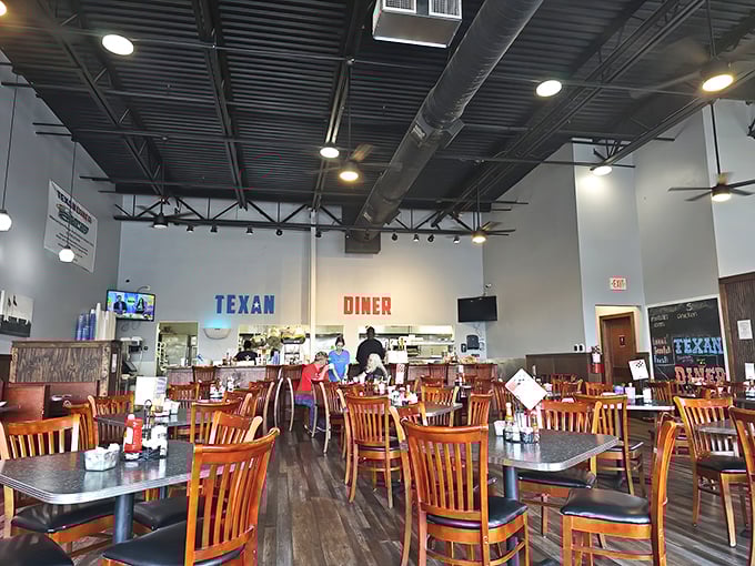 The dining area's industrial-meets-homey vibe strikes the perfect balance—like wearing your favorite jeans to a nice restaurant. Comfort with just enough polish.