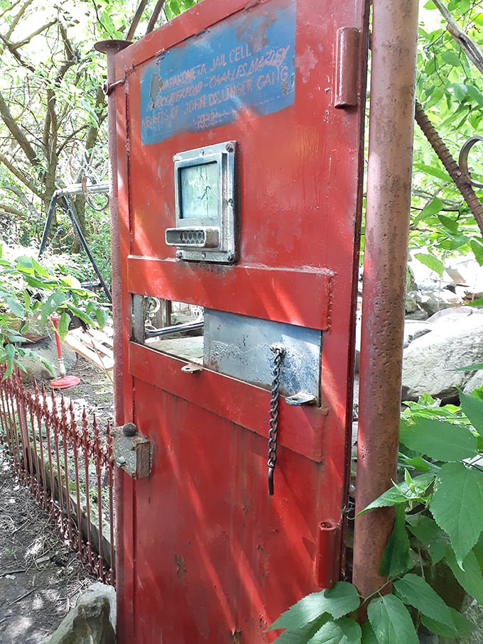 Not your typical garden feature – this repurposed jail cell door from Wapakoneta reminds visitors that freedom and confinement are two sides of the same coin.