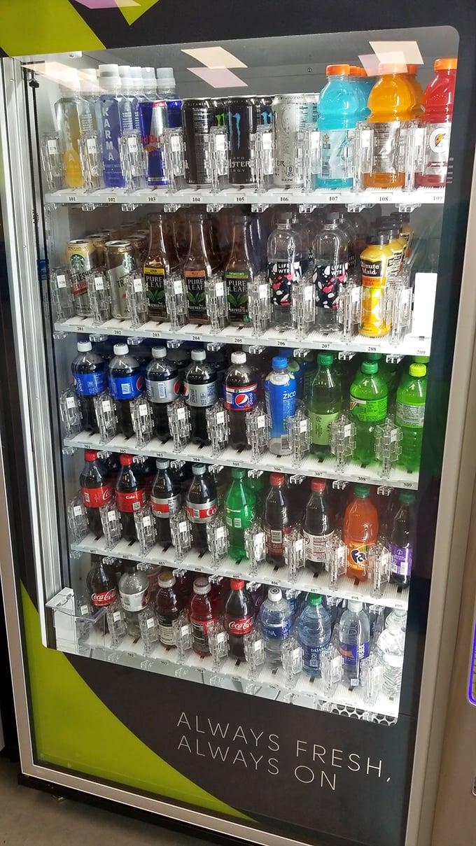 Thrifting is thirsty work. The drink selection offers welcome hydration for shoppers who've spent hours hunting for that perfect find.