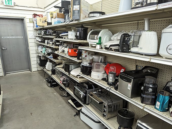 The small appliance section—where bread machines and coffee makers get their second chance at kitchen stardom.