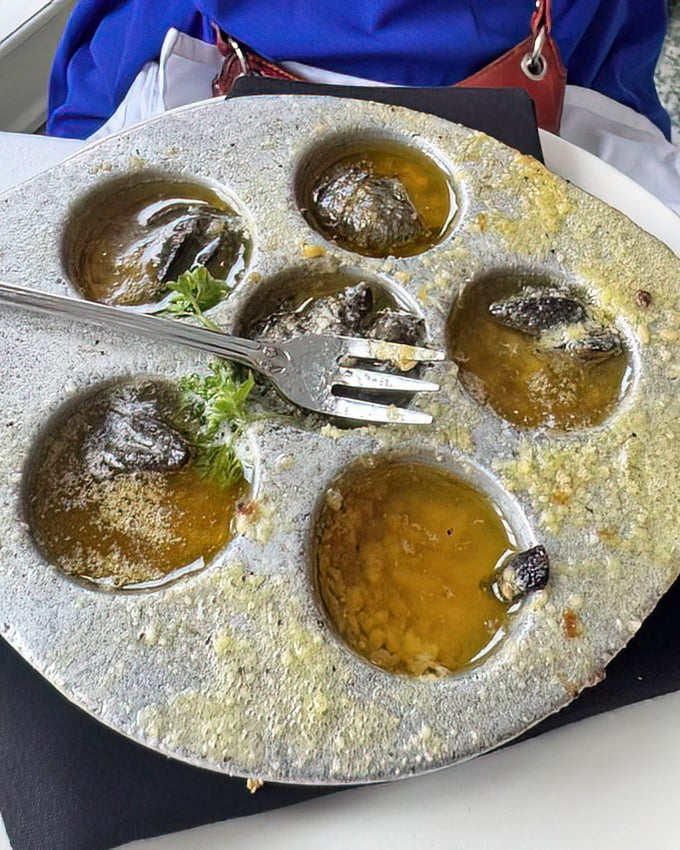 Escargot that would make a French chef weep with joy—and served in a dish that weighs more than some small cars.
