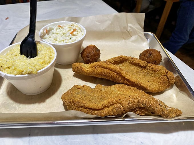 Cornmeal-crusted catfish that's Mississippi farm-raised and perfectly fried – the kind that makes you want to write poetry about dinner.