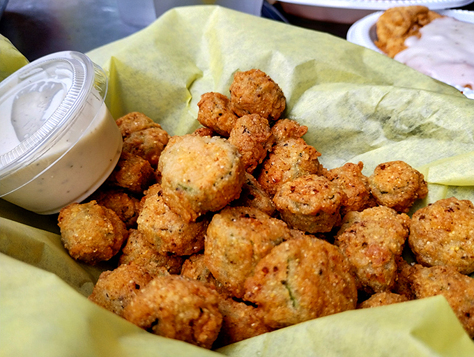 Fried okra nuggets that could convert even the most stubborn vegetable skeptics. Crispy outside, tender inside—the way nature intended.