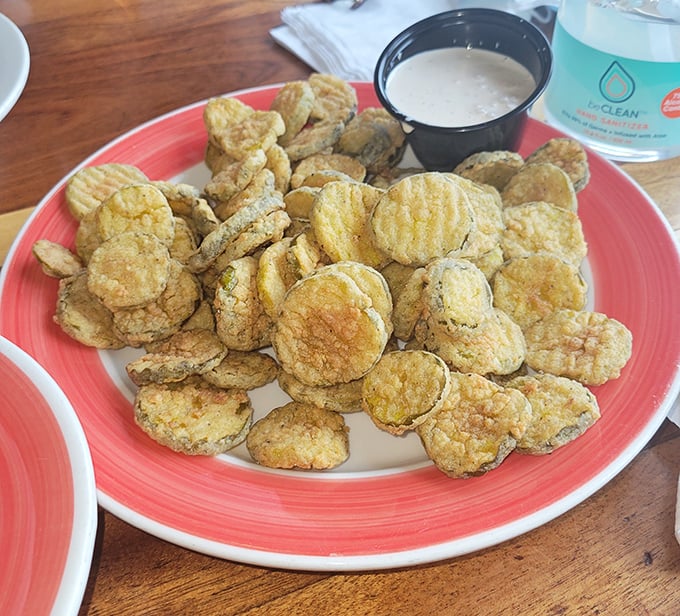 Fried pickles that somehow maintain their crunch while delivering that perfect vinegary tang—the unsung heroes of any appetizer spread.