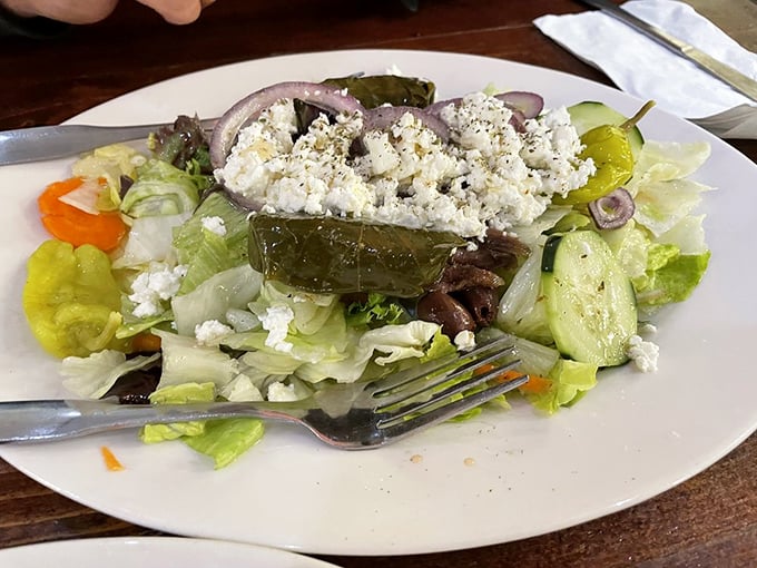 A Greek salad that brings Mediterranean sunshine to Connecticut—those olives and feta cheese are practically speaking with an accent.
