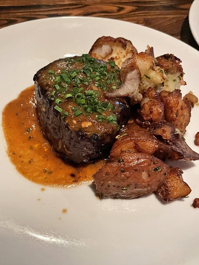 This filet mignon isn't just cooked—it's respected, honored, and transformed into a masterpiece of meat that would make any carnivore weep.