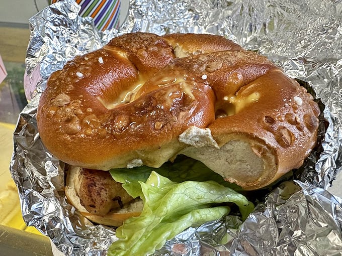 The perfect marriage of pretzel and sandwich—a golden-brown pretzel roll embracing its destiny as the ideal vessel for delicious fillings.