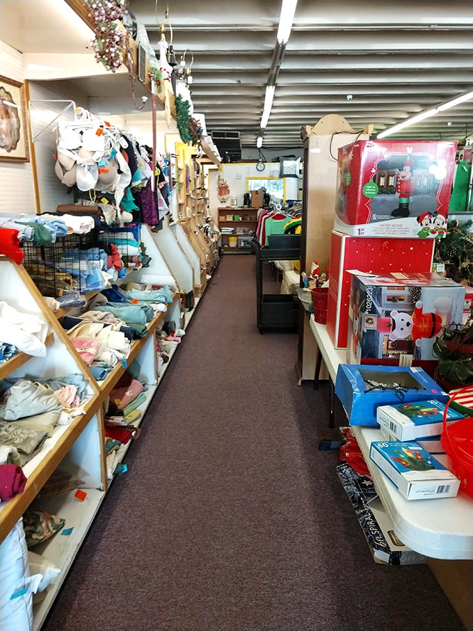 Navigate this aisle of seasonal treasures like an explorer charting unknown territories—Christmas in July is always possible here.