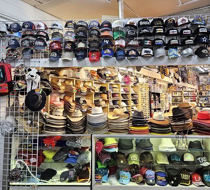 Hat paradise where cowboy meets baseball meets fashion statement. The ultimate "try before you buy" experience for your head.