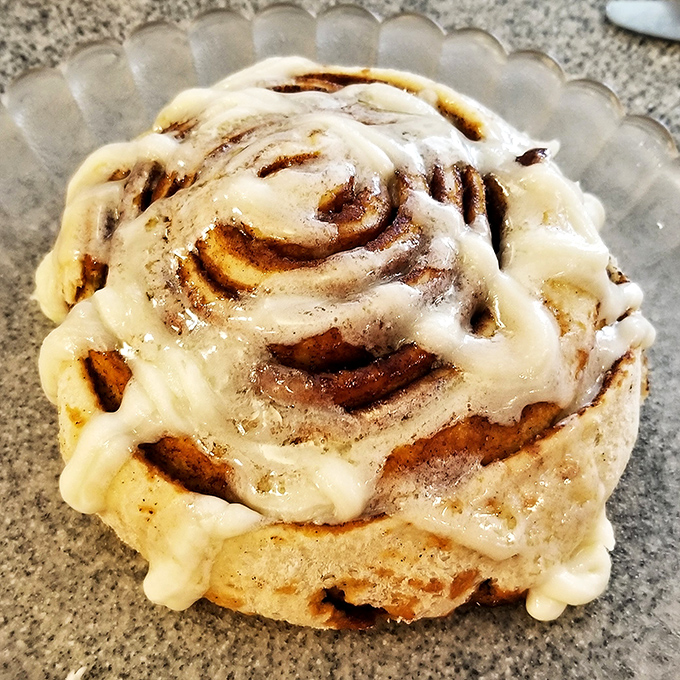 This cinnamon roll isn't just a pastry, it's an event. Swirls of cinnamon promise that today is going to be a good day.