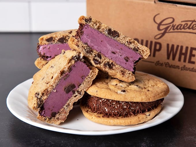 Ice cream sandwiches with that signature purple Black Raspberry filling—like the world's most delicious edible jewelry box.