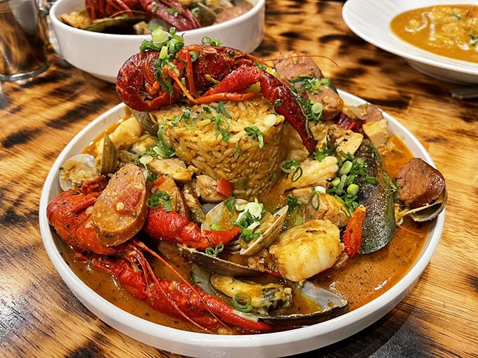 Jambalaya that's having more fun than anyone in Vegas. A spicy, colorful party of seafood, sausage, and rice that doesn't require an invitation.