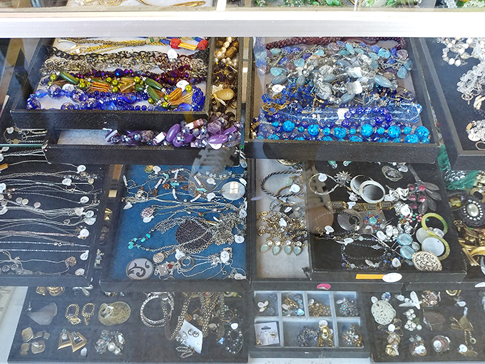 Jewelry displayed like archaeological findings from the lost civilization of Accessoria. Color-coded for easy browsing—blue baubles to the right, please.
