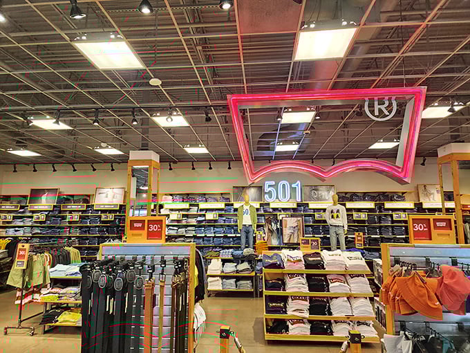 Levi's 501 section: where classic American denim meets prices that won't require a second mortgage payment.