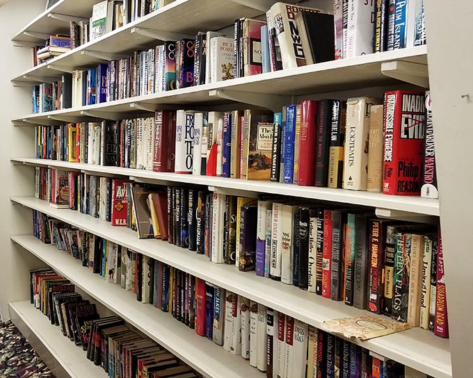 A library of possibilities waiting to be discovered. Each spine represents someone's favorite story looking for its next reader.