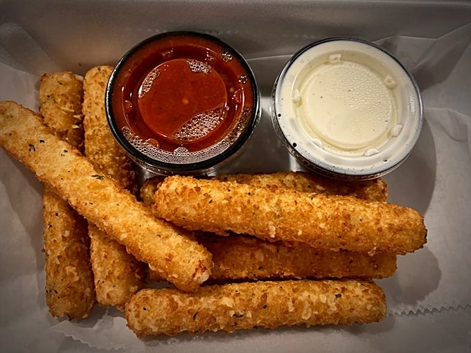 Mozzarella sticks: the adult version of string cheese, but infinitely better. Crispy outside, molten inside—comfort food perfection.