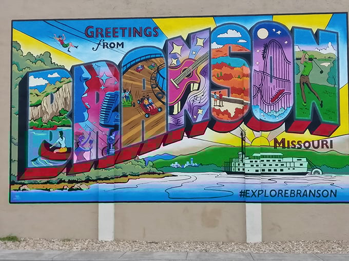 Branson's vibrant mural captures the town's spirit in technicolor glory—like if Instagram filters existed in real life.