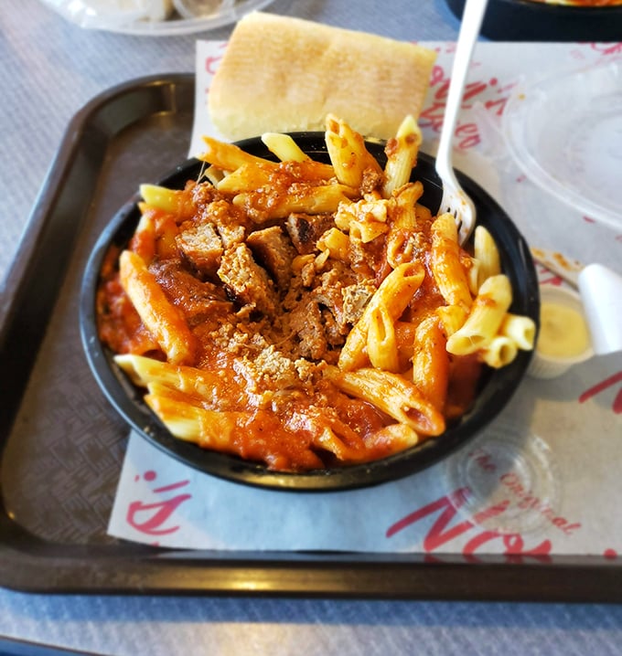 This isn't your grandmother's pasta (unless your grandmother was a culinary genius). Hearty penne swimming in sauce and topped with savory crumbles.