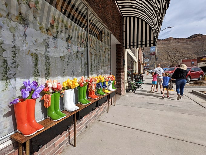 Nothing says "small-town charm" like colorful rain boots repurposed as flower planters. Martha Stewart would call it "upcycling"—locals just call it clever.