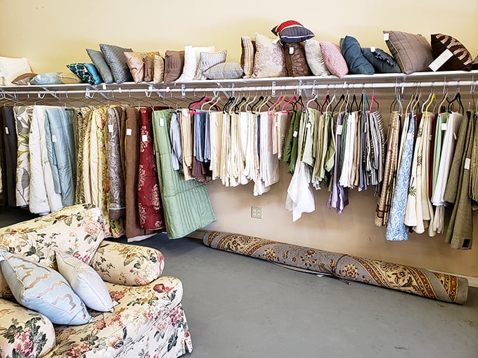The linens section offers enough fabric options to redecorate seasonally. Those floral patterns are straight out of Grandma's house – in the best possible way.