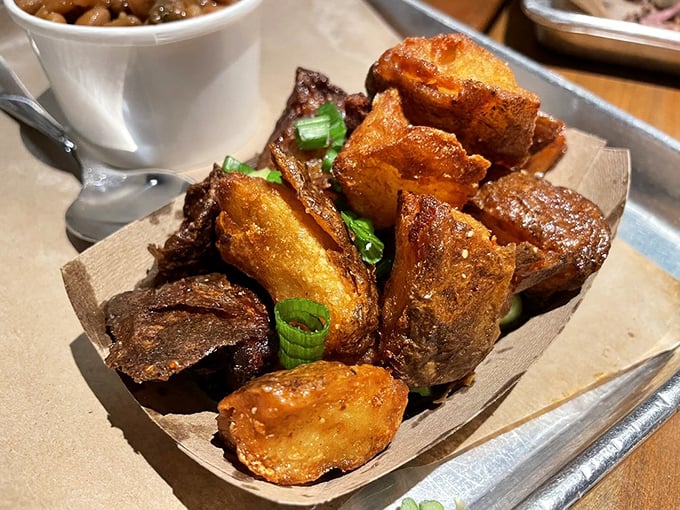These aren't just potatoes—they're golden nuggets of crispy, fluffy perfection that could make an Irishman weep with joy. The perfect vehicle for sopping up barbecue sauce.