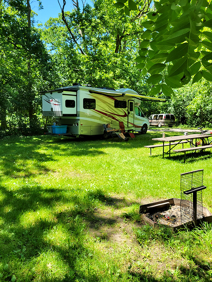 Glamping goals: This shaded campsite proves you don't need to rough it to commune with nature. S'mores station included!