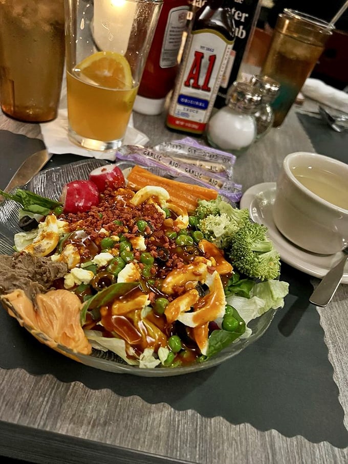 This isn't just a salad—it's an architectural achievement of textures and flavors that somehow makes eating vegetables feel indulgent.
