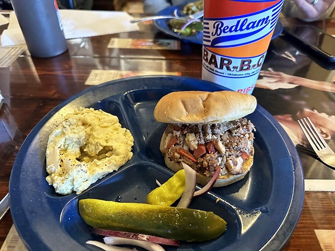 Pulled pork piled high on a bun with just the right fixings – a sandwich that demands both hands and your undivided attention.