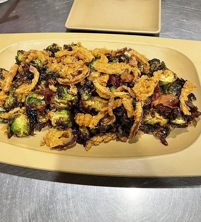 Brussels sprouts that have found their higher calling – crispy, smoky, and making vegetable skeptics question everything they thought they knew.