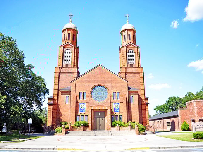 St. Bernard Catholic Church's twin towers reach skyward like spiritual goalposts, scoring points with both the faithful and architecture buffs.