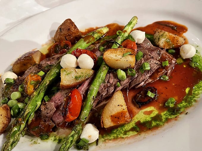 This isn't just steak—it's a masterpiece with asparagus backup dancers and potato co-stars. The plate is a stage, and every bite deserves a standing ovation.
