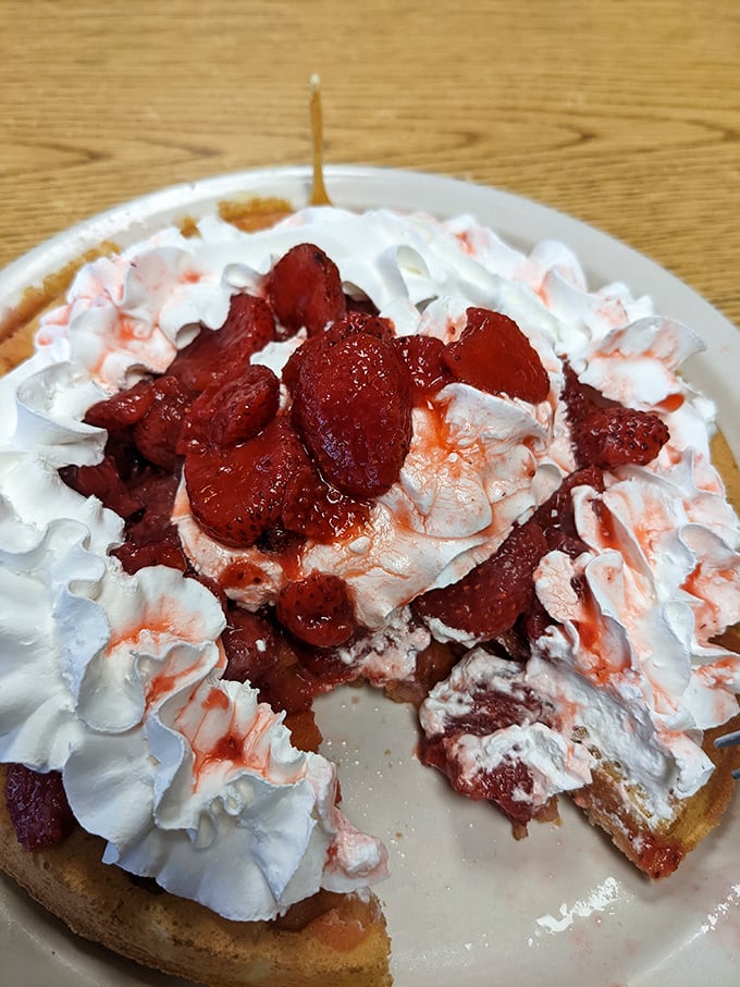 This strawberry creation isn't just dessert—it's a sweet rebellion against the notion that breakfast can't end with whipped cream and berries.